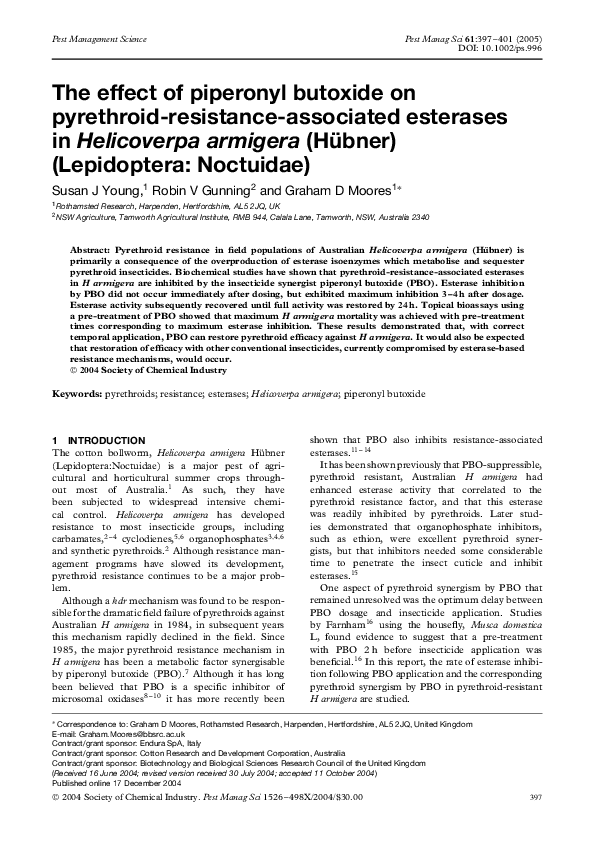 The effect of piperonyl butoxide on pyrethroid-resistance-associated esterases inHelicoverpa ...