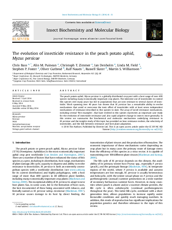 (PDF) The evolution of insecticide resistance in the peach-potato aphid, Myzus persicae | Graham ...