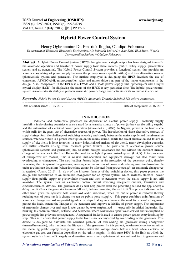 (PDF) Hybrid Power Control System
