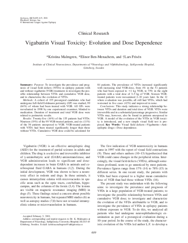 (PDF) Vigabatrin Visual Toxicity: Evolution and Dose Dependence