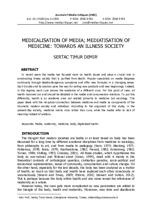 (PDF) MEDICALISATION OF MEDIA; MEDIATISATION OF MEDICINE: TOWARDS AN ...