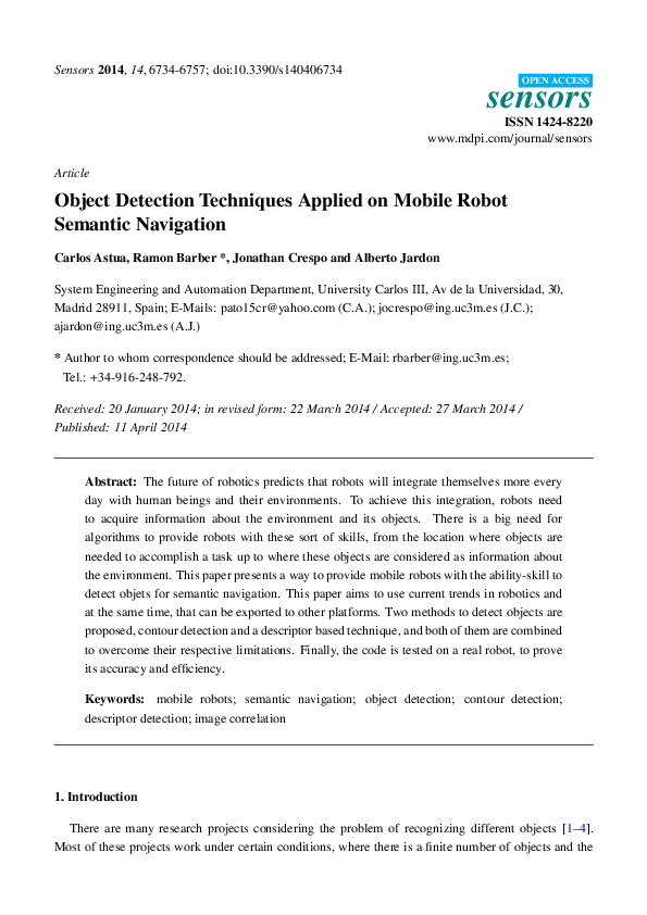 Pdf Object Detection Techniques Applied On Mobile Robot Semantic Navigation