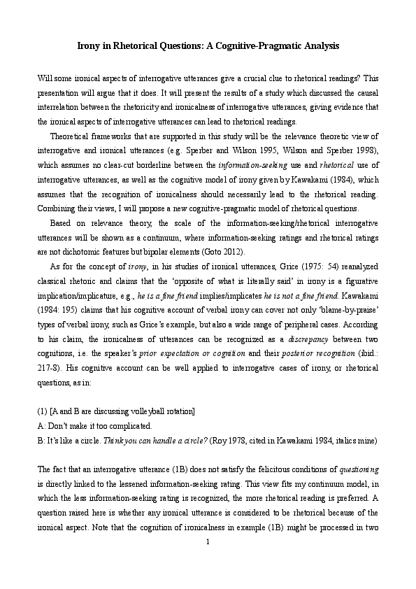 (PDF) Irony in Rhetorical Questions: A Cognitive-Pragmatic Analysis