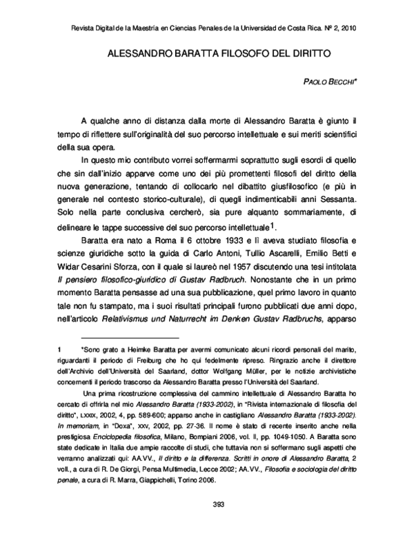 (PDF) Alessandro Baratta filosofo del diritto, in "Revista Digital de ...