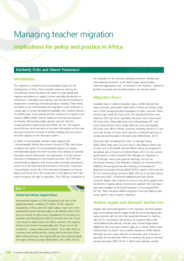(PDF) Managing Teacher Migration: Implications for Policy and Practice ...