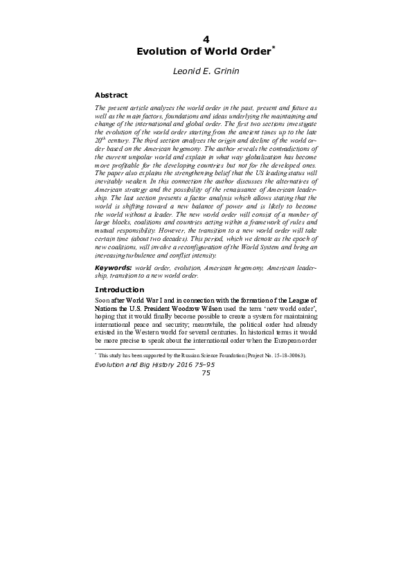 (PDF) Evolution of World Order. 75-95. Evolution 5
