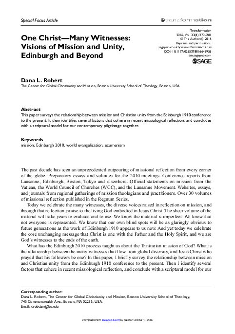 (PDF) One Christ—Many Witnesses: Visions of Mission and Unity ...