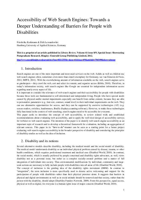 (PDF) Accessibility of Web Search Engines: Towards a deeper ...