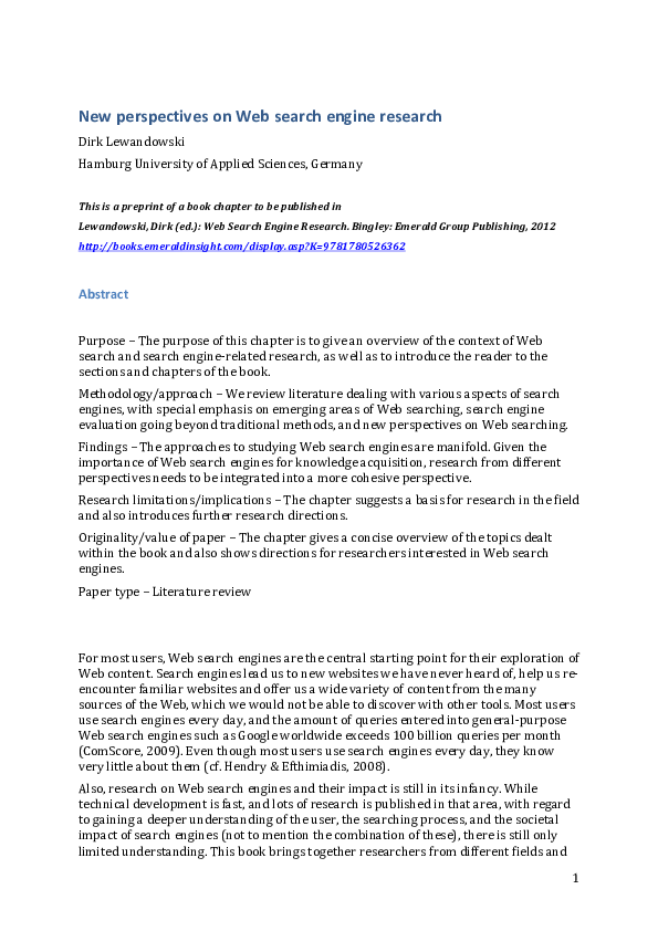 (PDF) New perspectives on Web search engine research