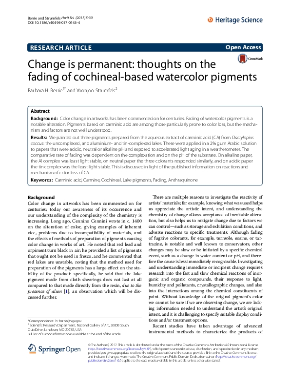 (PDF) Change is permanent: thoughts on the fading of cochineal-based ...