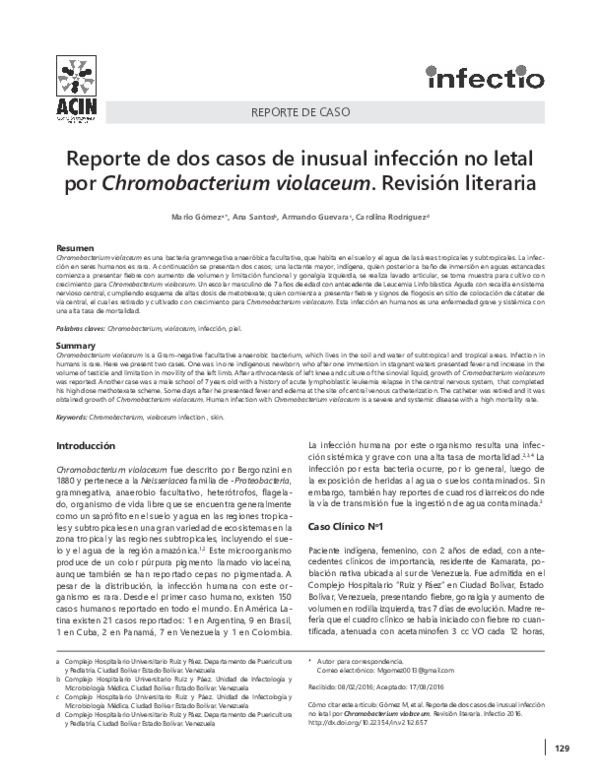 (PDF) Reporte de dos casos de inusual infección no letal por ...