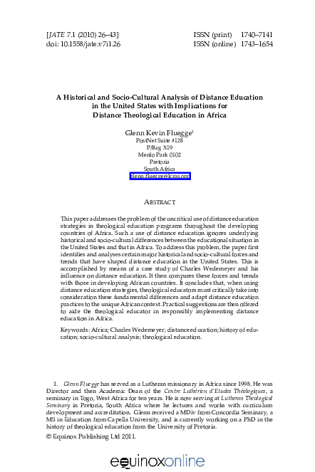 (PDF) A Historical and Socio‐Cultural Analysis of Distance Education in ...