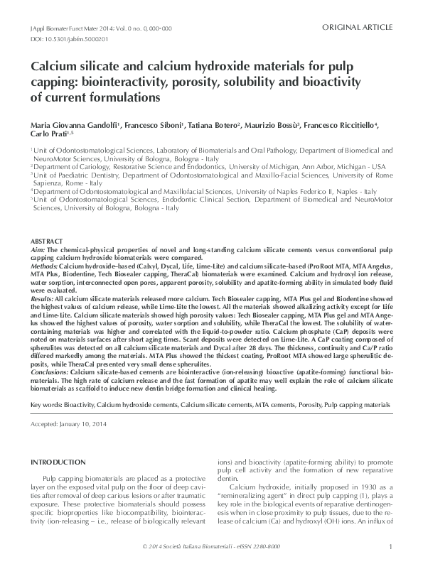 (PDF) Gandolfi 2014 - pulp capping materials - JABFM