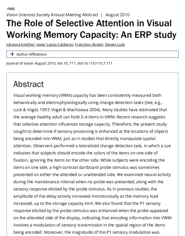 (PDF) The Role of Selective Attention in Visual Working Memory Capacity: An ERP study