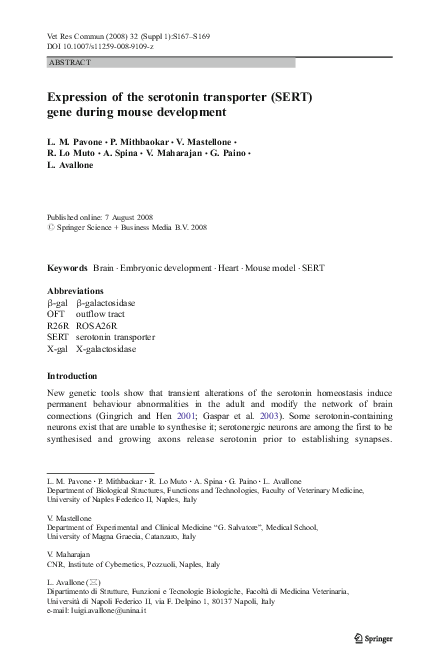 (PDF) Expression of the serotonin transporter (SERT) gene during mouse ...