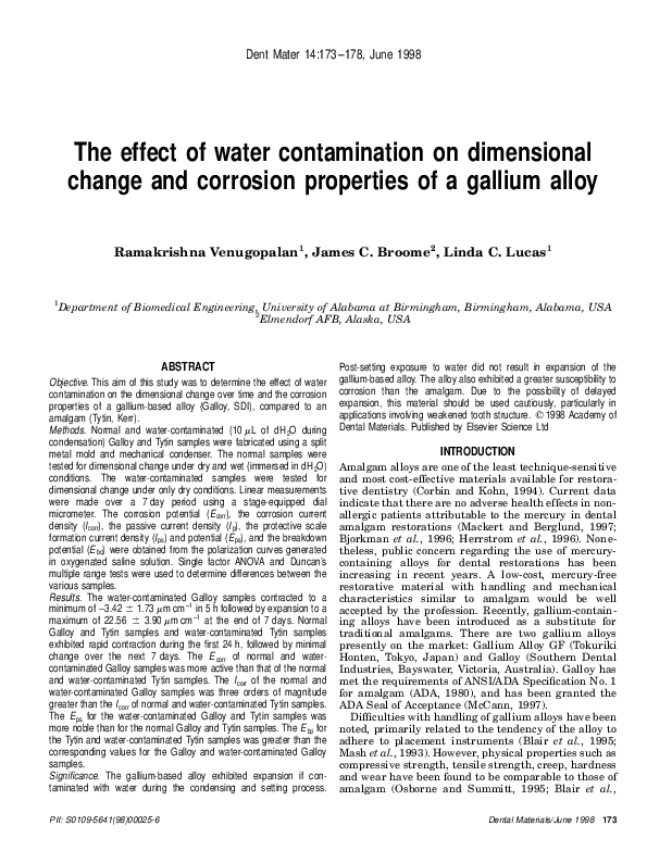 (PDF) The effect of water contamination on dimensional change and ...