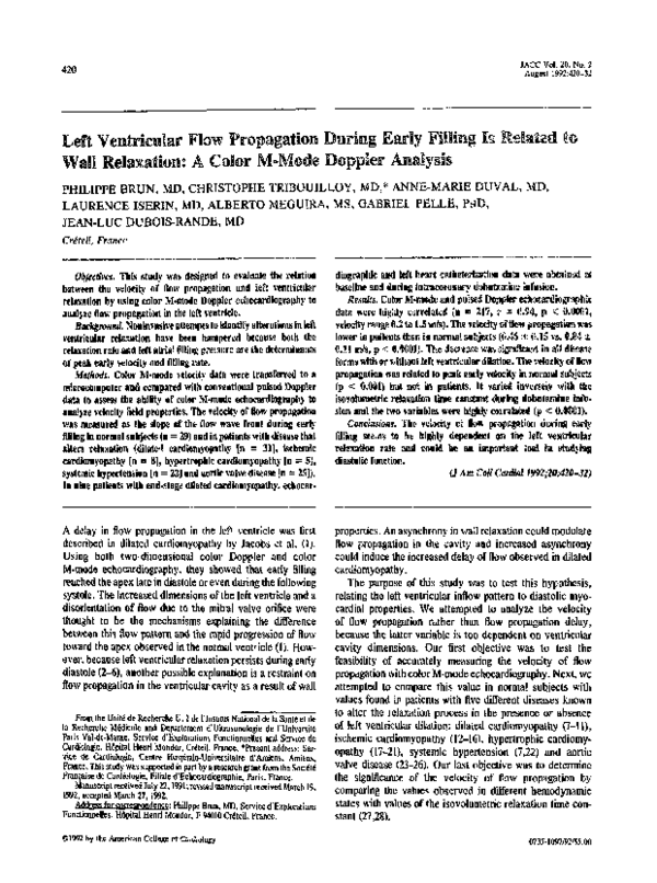 (PDF) Left ventricular flow propagation during early filling is related ...