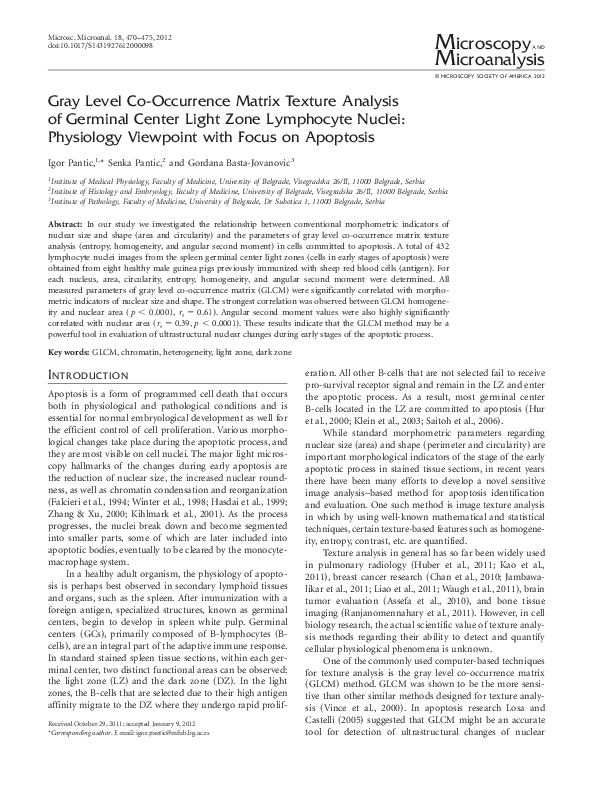 Pdf Gray Level Co Occurrence Matrix Texture Analysis Of Germinal Center Light Zone Lymphocyte