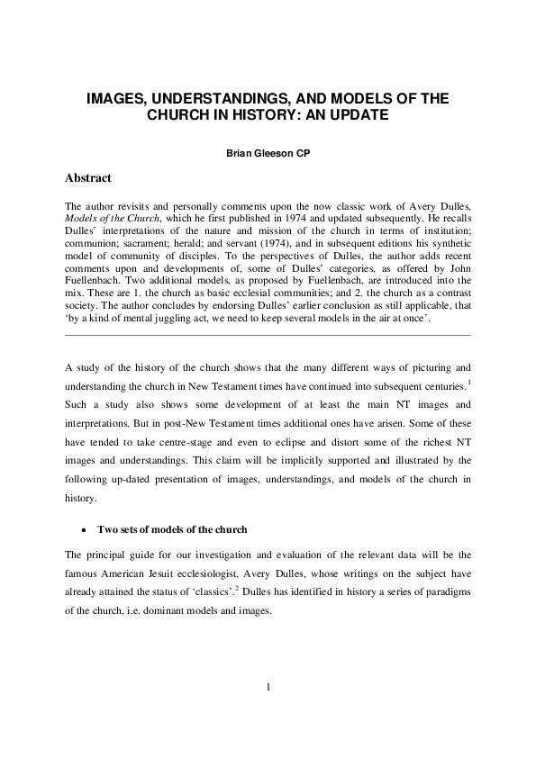 (PDF) IMAGES, UNDERSTANDINGS, AND MODELS OF THE CHURCH IN HISTORY: AN ...