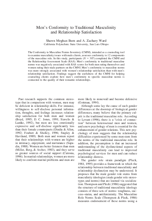 (PDF) Men's Conformity to Traditional Masculinity and Relationship ...