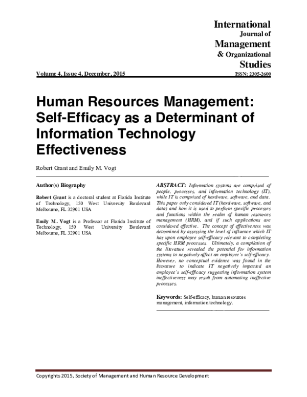 (PDF) Human Resources Management: Self-Efficacy as a Determinant of ...