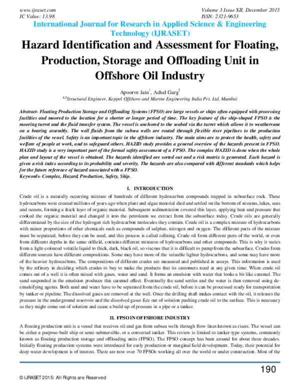 (PDF) Hazard Identification and Assessment for Floating, Production ...