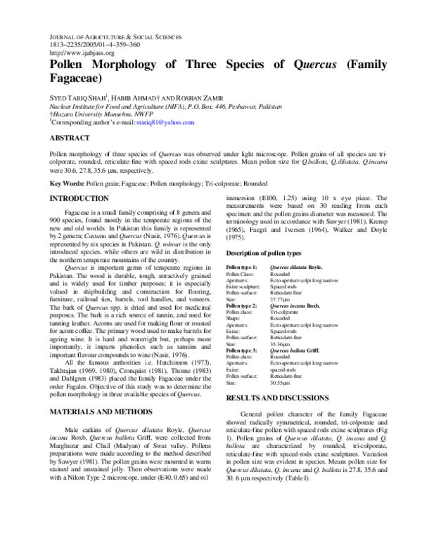 (PDF) Pollen Morphology of Three Species of Quercus (Family Fagaceae ...