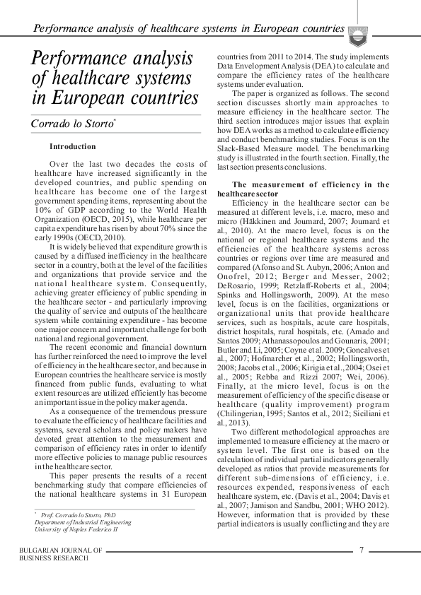 (PDF) Performance analysis of healthcare systems in European countries