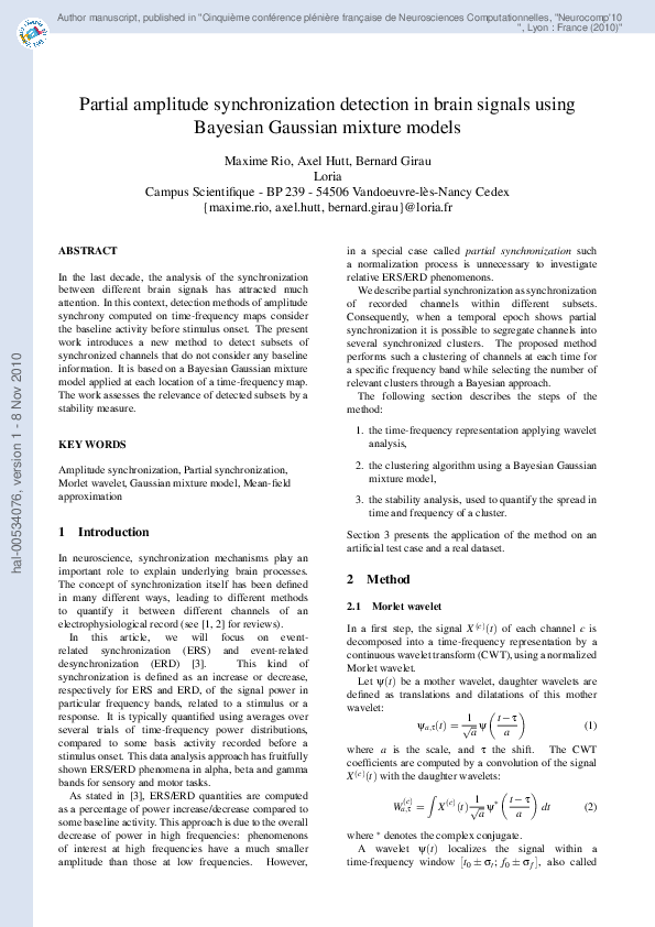 (PDF) Partial amplitude synchronization detection in brain signals using Bayesian Gaussian ...