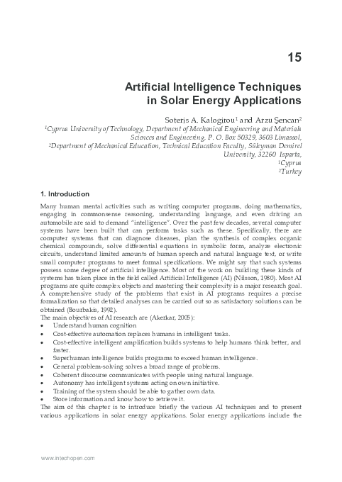 (PDF) Artificial Intelligence Techniques in Solar Energy Applications