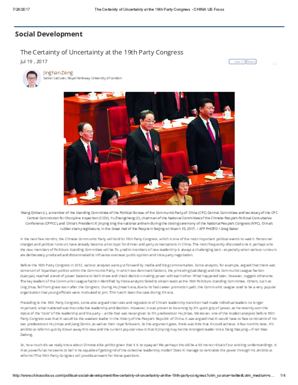 (PDF) The Certainty of Uncertainty at the 19th Party Congress