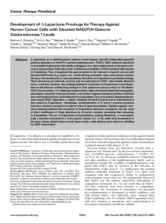(PDF) Development of β-Lapachone prodrugs for therapy against human ...
