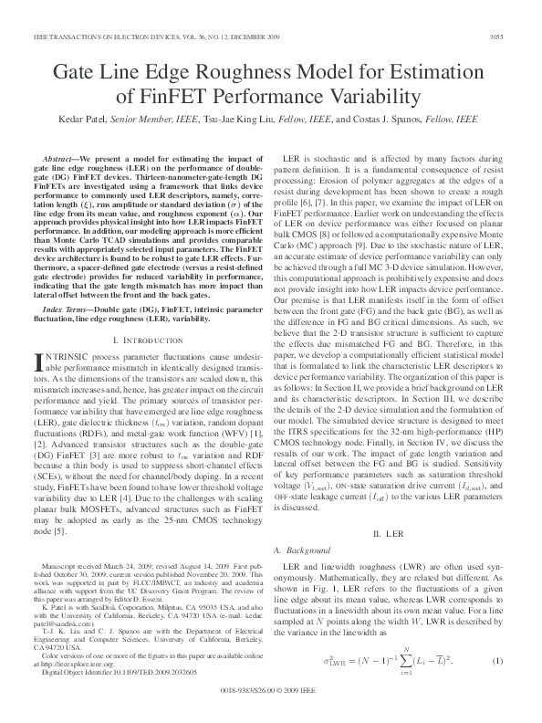(PDF) Gate Line Edge Roughness Model for Estimation of FinFET Performance Variability