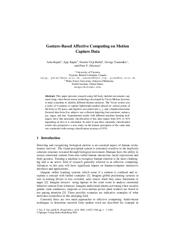 (PDF) Gesture-Based Affective Computing on Motion Capture Data