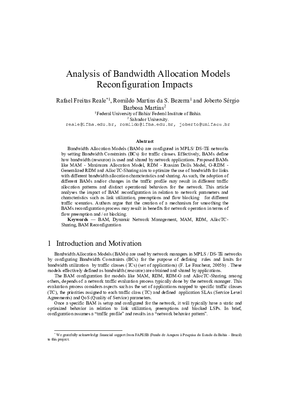 Pdf Analysis Of Bandwidth Allocation Models Reconfiguration Impacts
