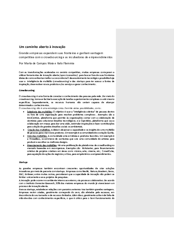 (PDF) Um caminho aberto à inovação