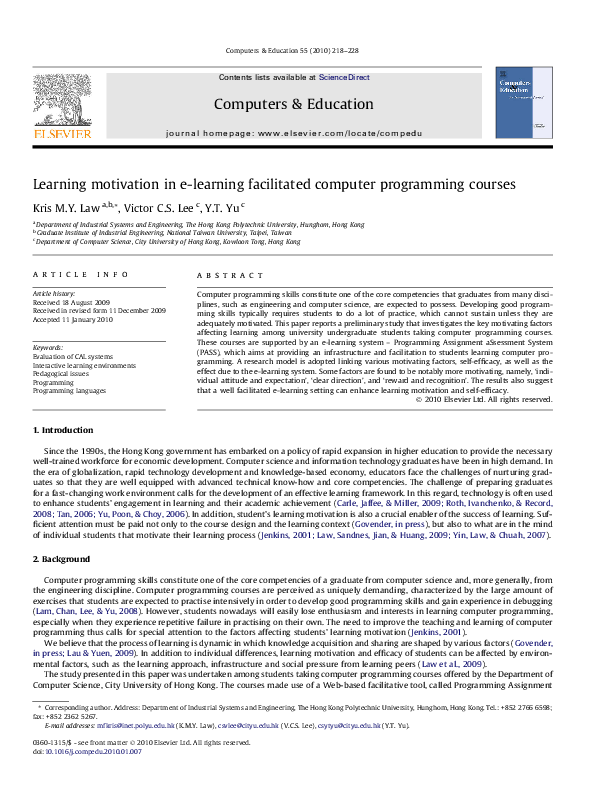 (PDF) Learning motivation in e-learning facilitated computer ...