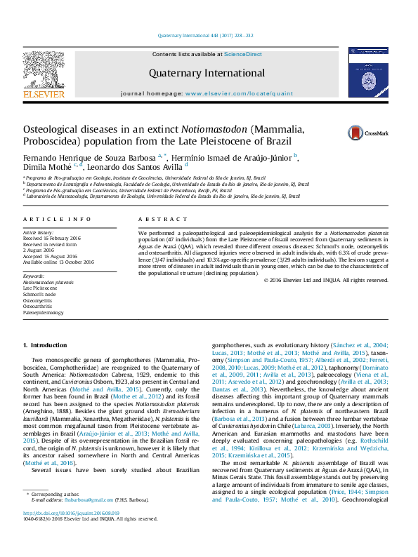 (PDF) Osteological diseases in an extinct Notiomastodon (Mammalia ...