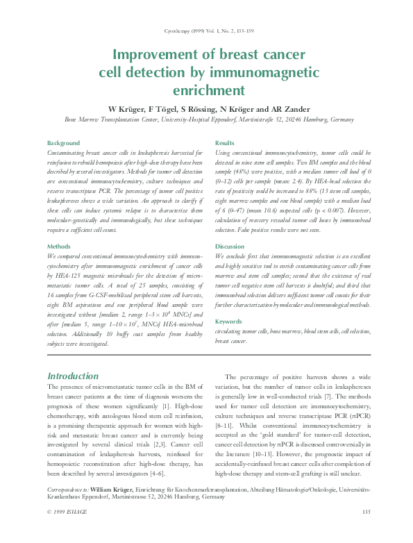 (PDF) Improvement of Breast Cancer Cell Detection by Immunomagnetic ...