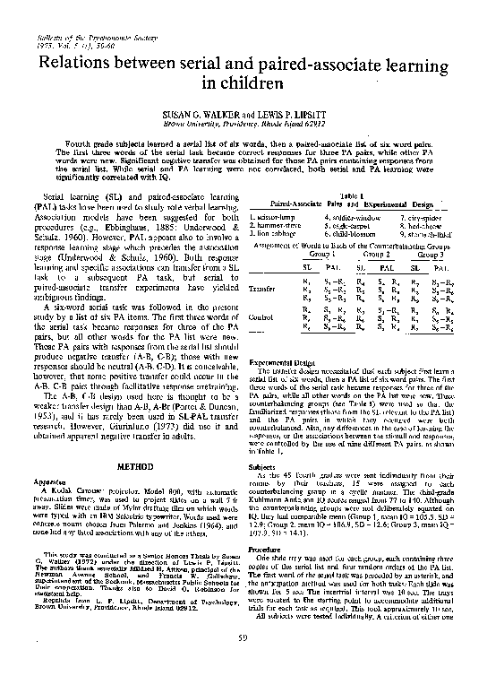 (PDF) Relations between serial and paired-associate learning in children