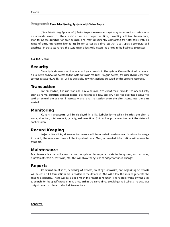 (DOC) Proposal: Time Monitoring System with Sales Report