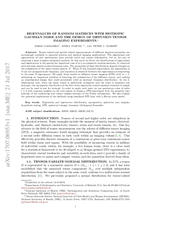 Pdf Eigenvalues Of Random Matrices With Isotropic Gaussian Noise And The Design Of Diffusion