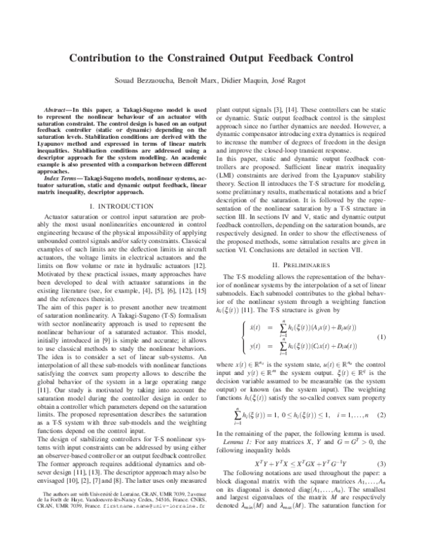 (PDF) Contribution to the constrained output feedback control