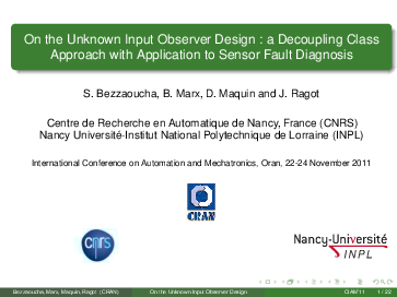 (PDF) On the unknown input observer design: A decoupling class approach