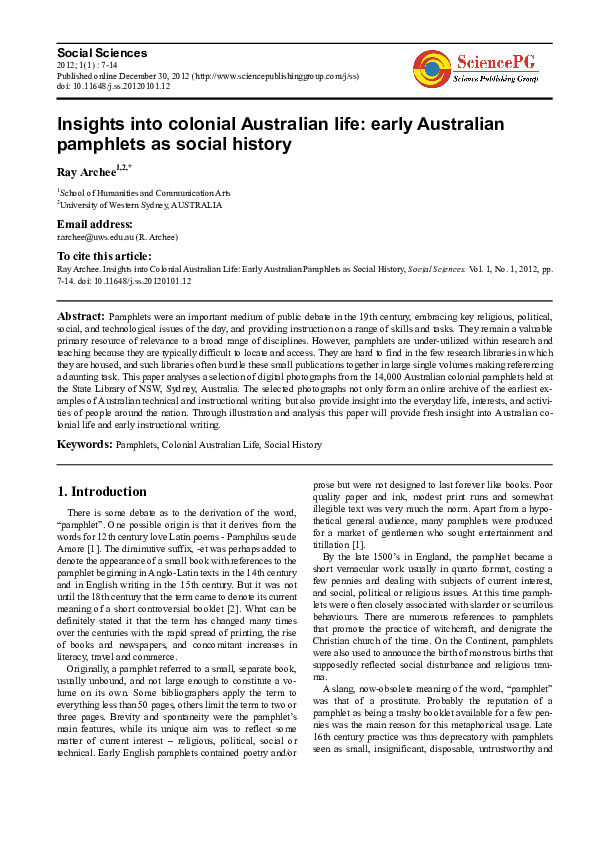 (PDF) Insights into Colonial Australian Life: Early Australian ...