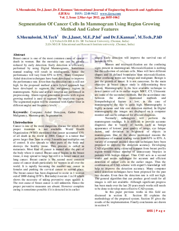(PDF) Segmentation Of Cancer Cells In Mammogram Using Region Growing ...