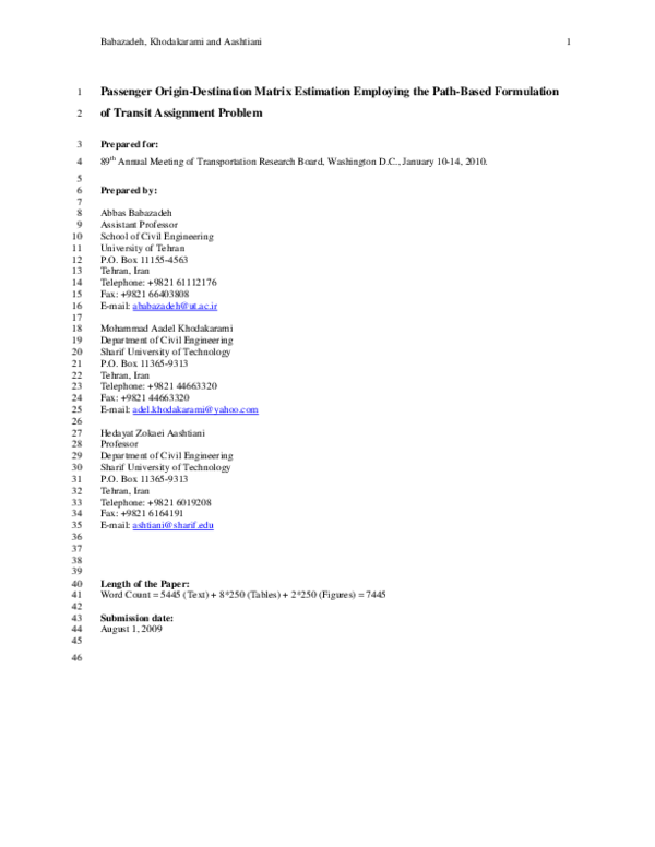 Pdf Passenger Origin Destination Matrix Estimation Employing The Path Based Formulation Of 