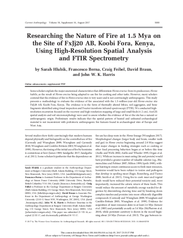 (PDF) Researching the Nature of Fire at 1.5 Mya on the Site of FxJj20 ...