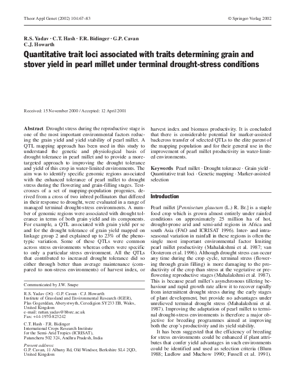 Pdf Quantitative Trait Loci Associated With Traits Determining Grain