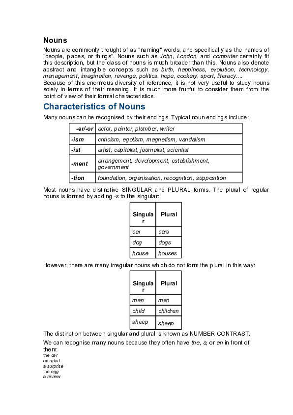 (PDF) Characteristics of Nouns